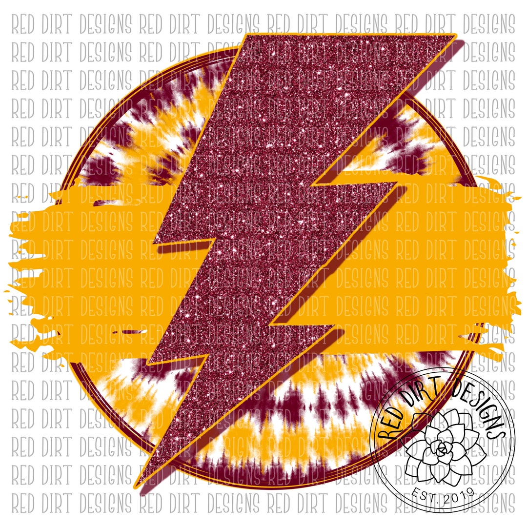 Mascot Team Spirit Blank Lightning Bolt Tie-dye Burgundy Mustard Gold ...