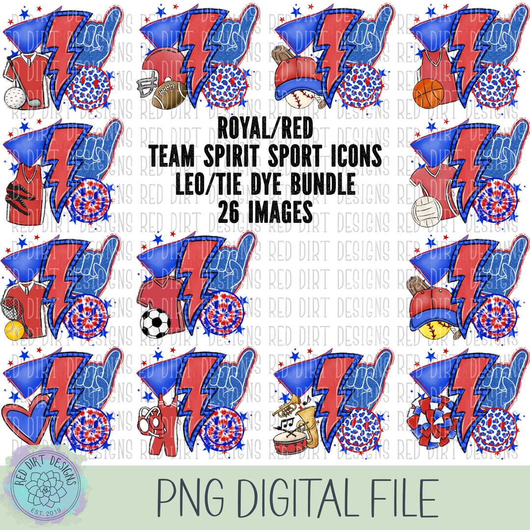 Leopard Tie Dye Royal Blue and Red Sports Icon School Team Spirit ...