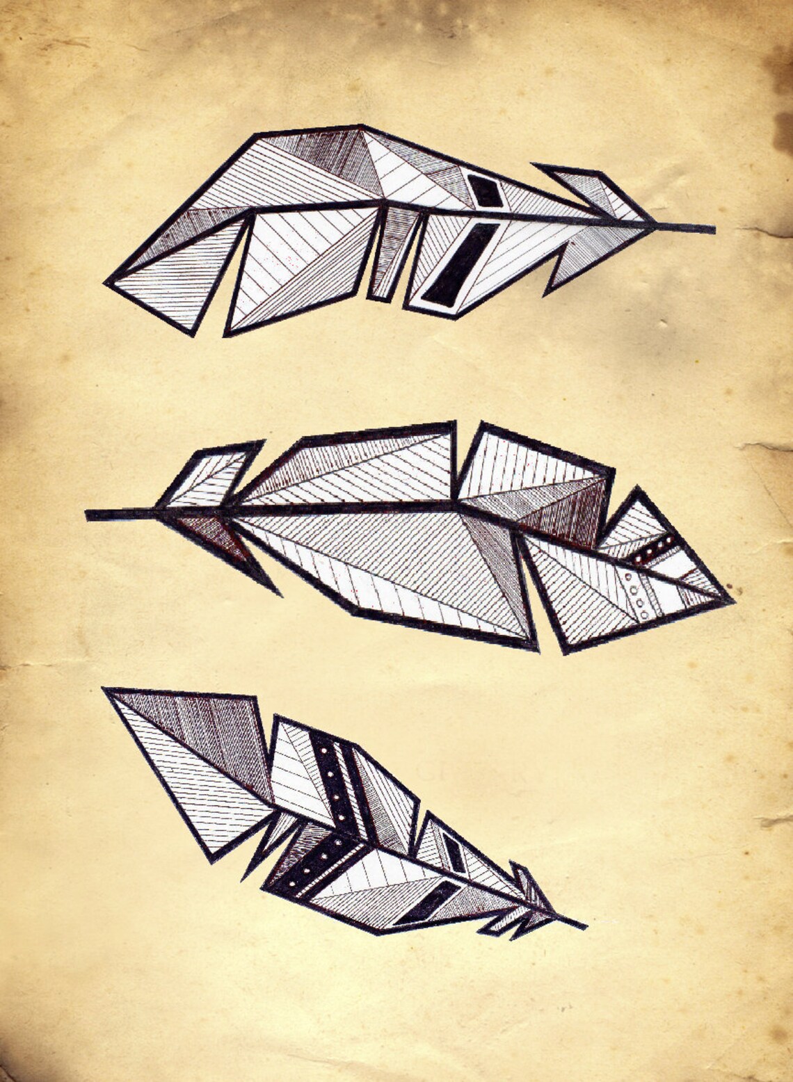 Hand Drawn Geometric Feather Digital Images Clip Art Biro - Etsy