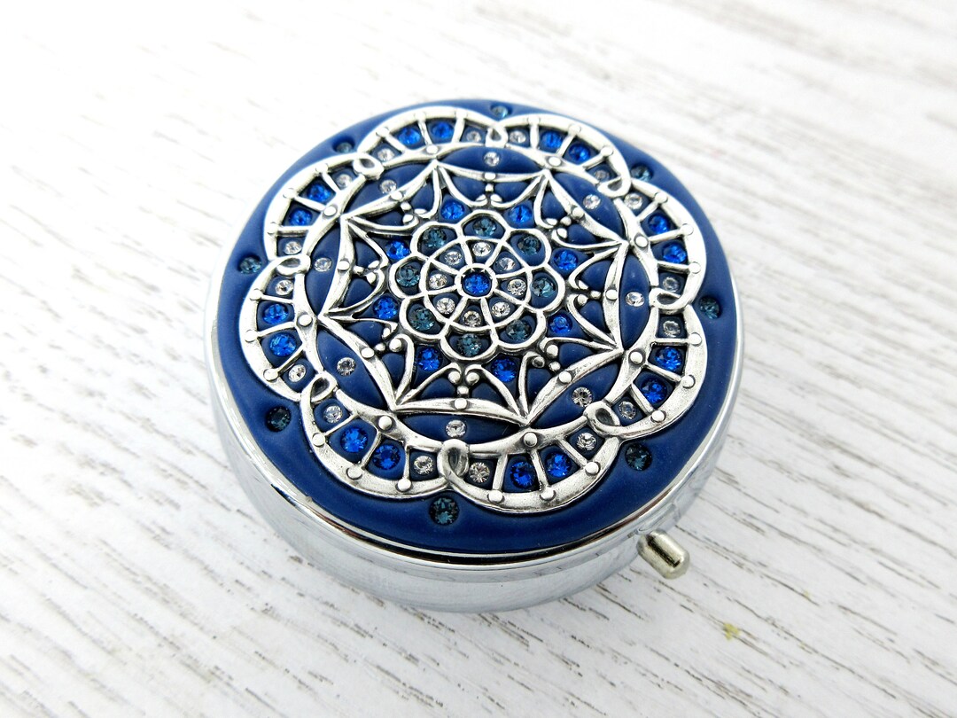 ROYAL BLUE | Pill Box Case Organizer/ Mint Box With Real Crystals ...