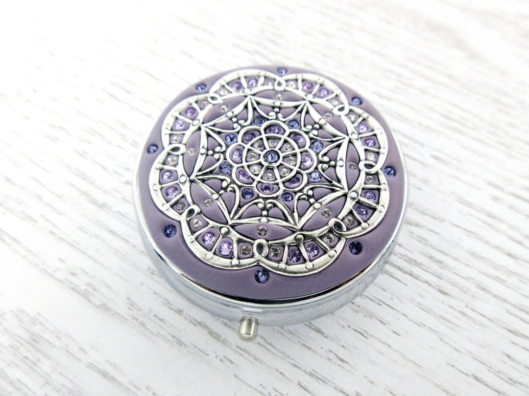 Orchid Purple | Pill Box Case Organizer/ Mint Box With Real Crystals ...