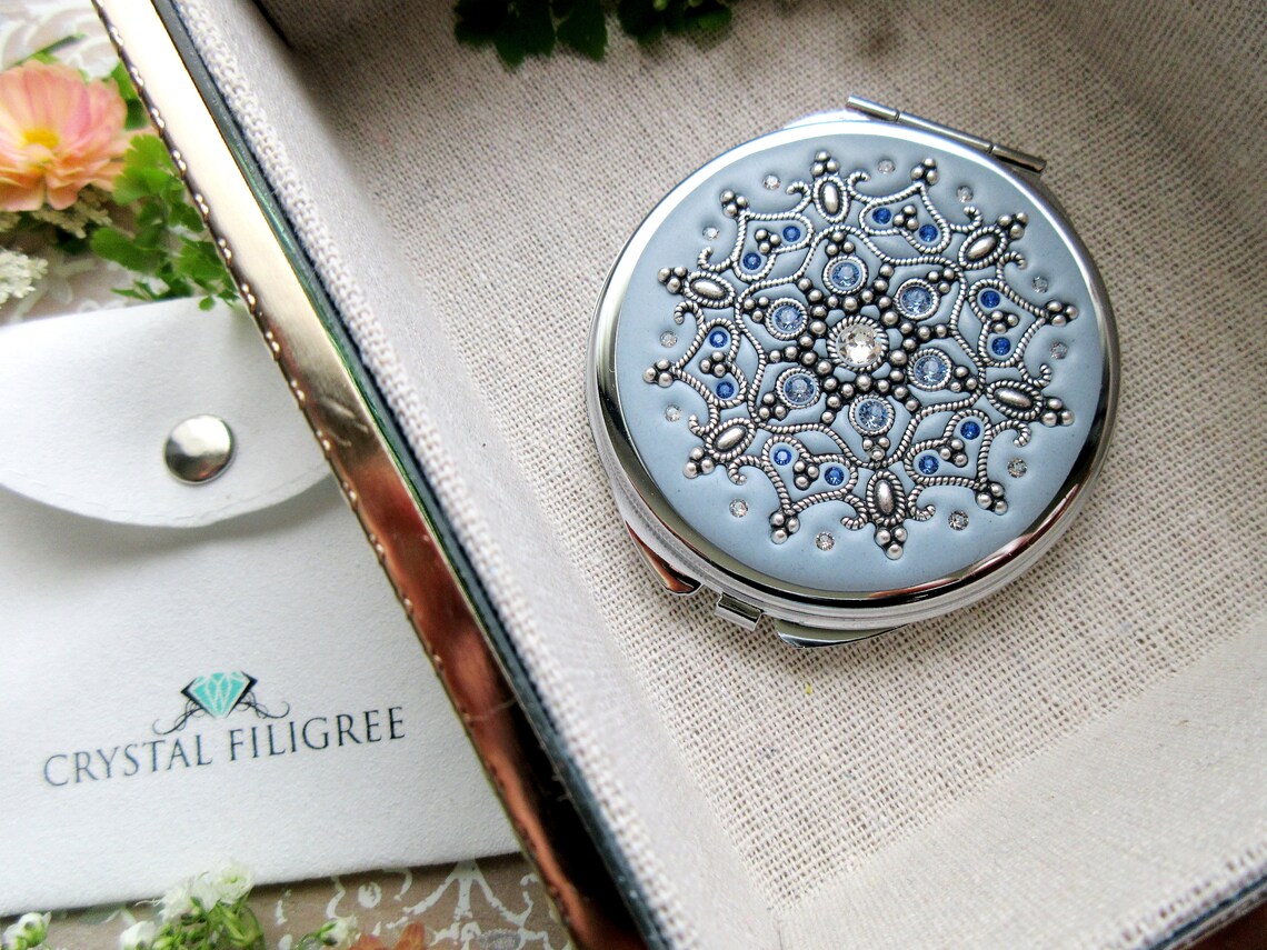 PICK YOUR COLOR Snowflake Compact Mirror Crystal Filigree - Etsy