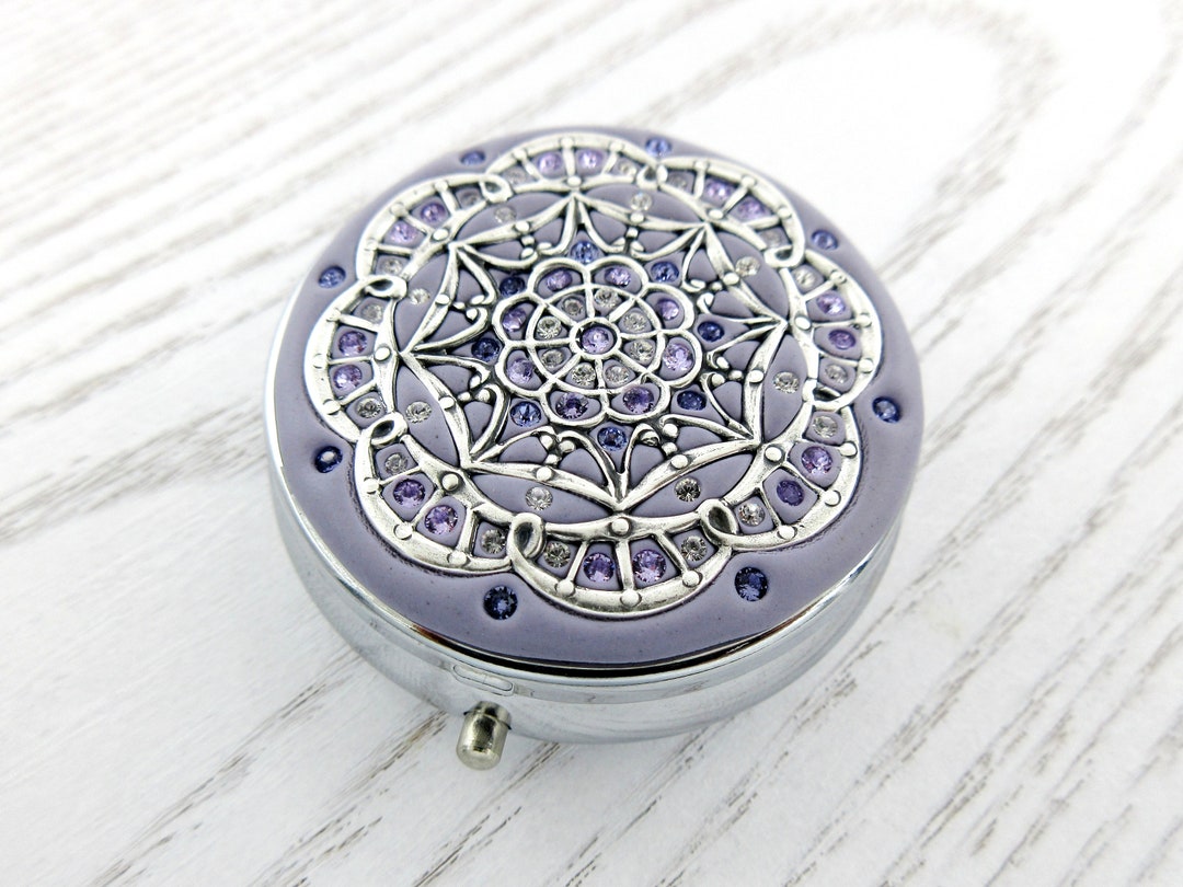Lilac Purple | Pill Box Case Organizer/ Mint Box With Real Crystals ...