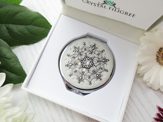 PICK YOUR COLOR Snowflake Compact Mirror Crystal Filigree - Etsy