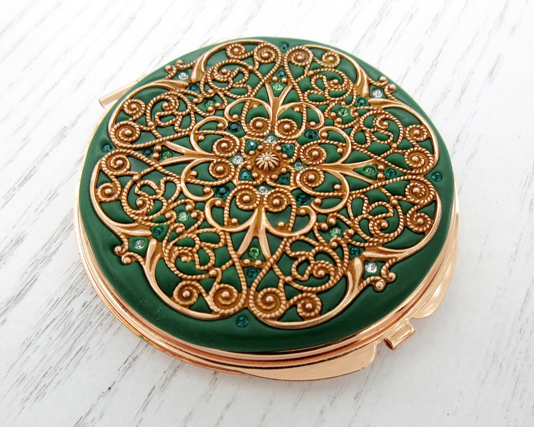 EMERALD | Classic Rose Gold Compact Mirror | Large Compact Mirror ...