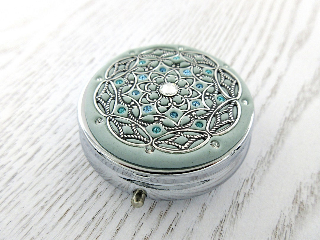 Aqua Blue Pill Box and Silver | Pill Box Case Organizer/ Mint Box With ...