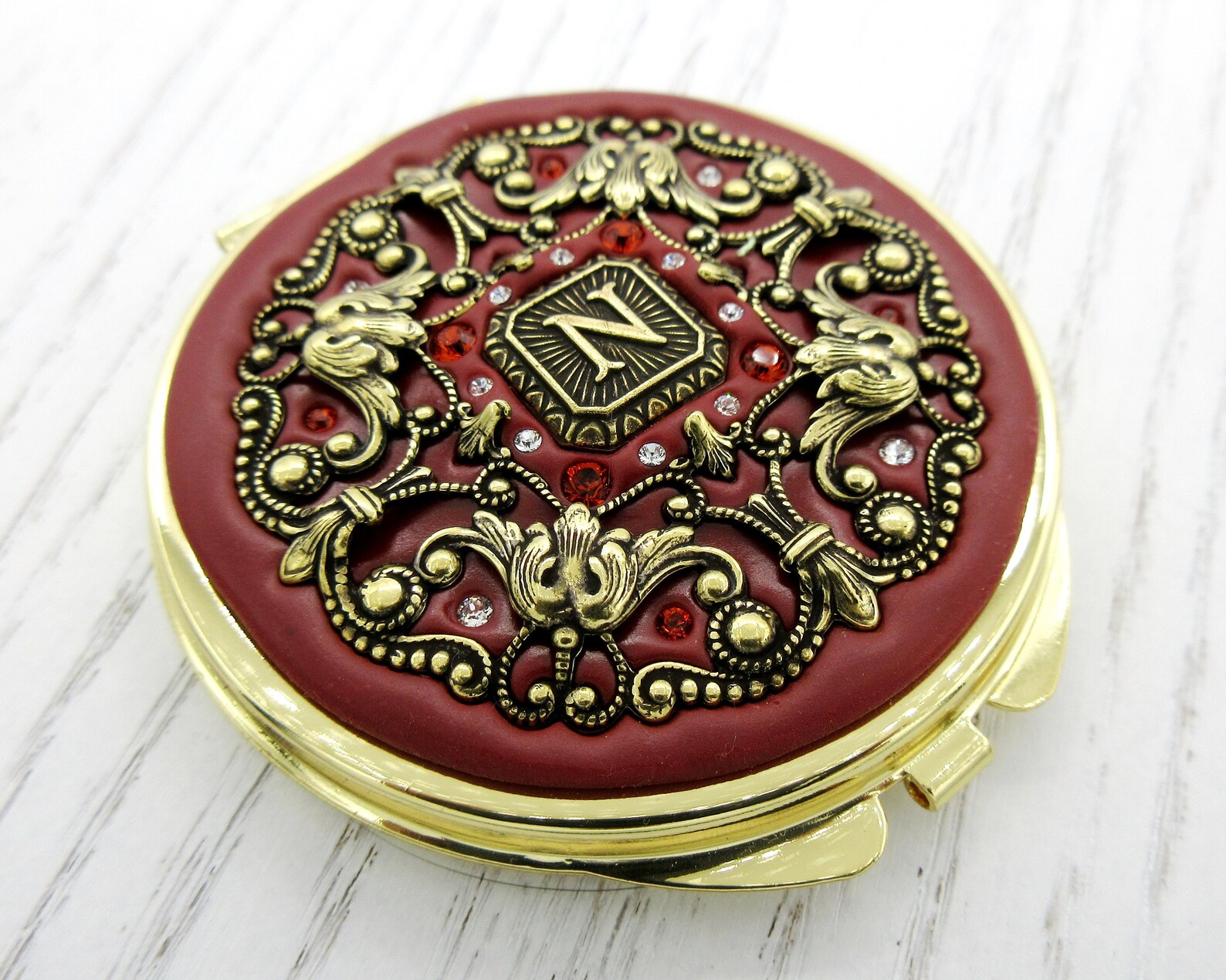 GARNET Gold Compact Mirror Personalized Bridesmaids Garnet - Etsy