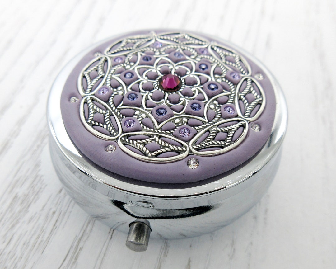 ORCHID PURPLE | Pill Box Case Organizer | Mint Box With Real Crystals ...