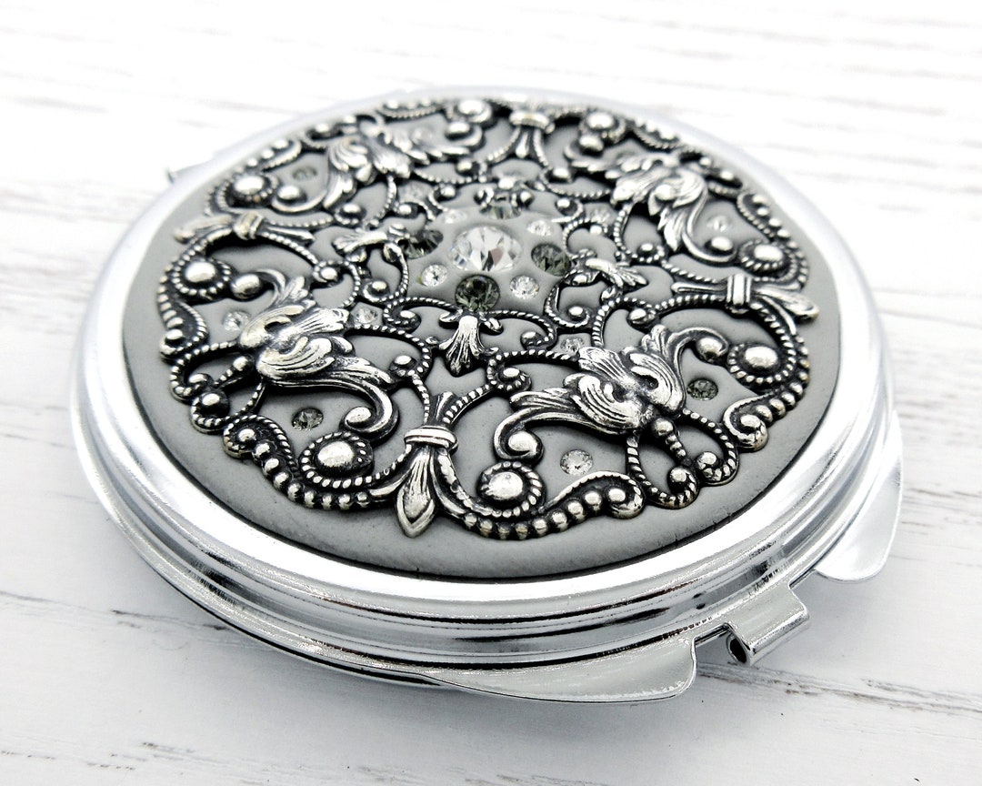 SILVER | Classic Centerstone Real Crystal Compact Mirror With Free ...