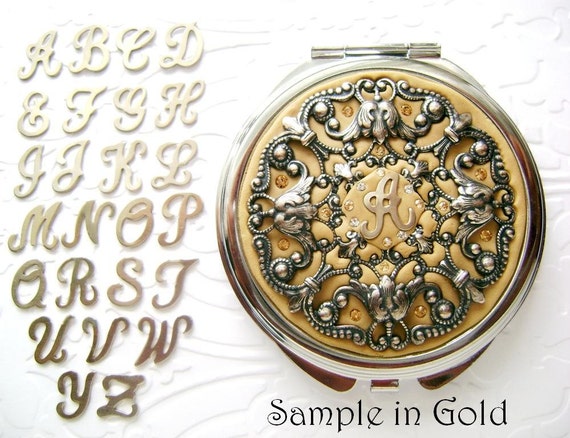 Items similar to Custom Personalized Compact Mirror, Choose the Initial ...
