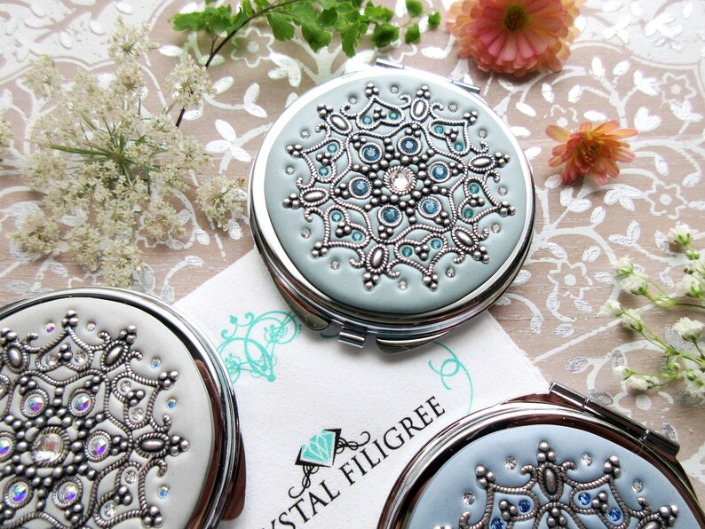 PICK YOUR COLOR | Snowflake Compact Mirror | Crystal Filigree Compact ...