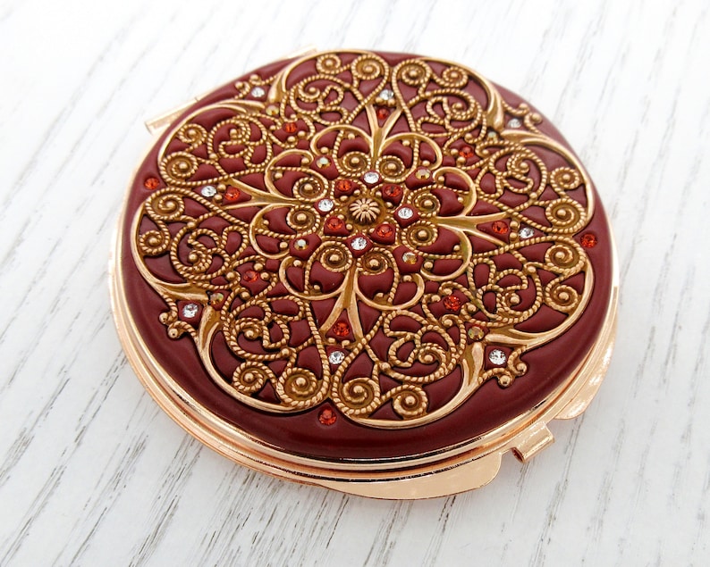 GARNET RED Classic Rose Gold Compact Mirror Large Compact - Etsy