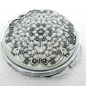 Classic Silver Bridal Compact Mirror | Large Compact Mirror | Classic ...
