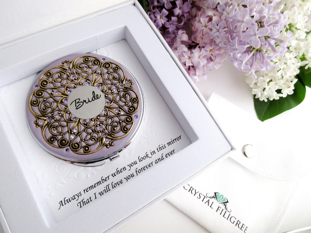 Bridal Vintage Wedding Golden Compact Mirror Extra Large Custom Color ...