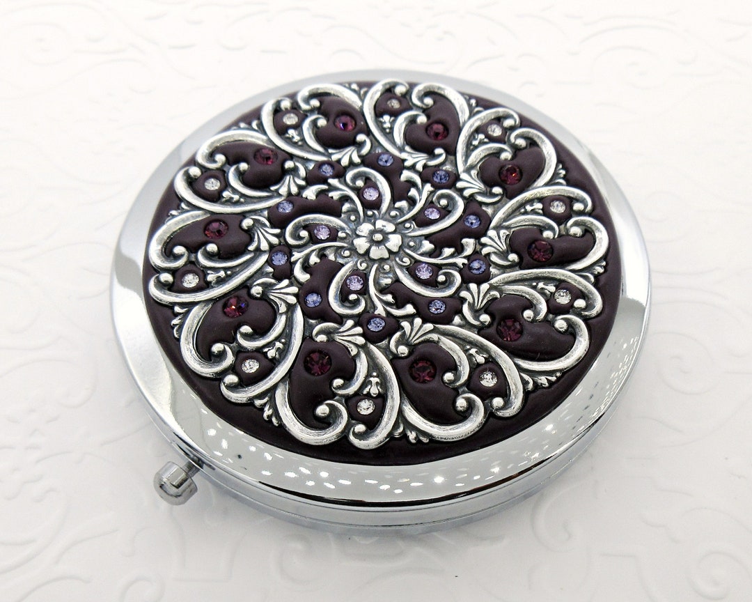 DARK VIOLET | Compact Mirror Custom Color Classic Filigree Ornate ...
