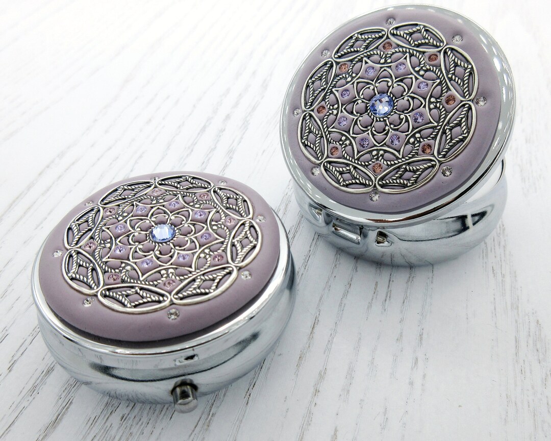 LILAC PURPLE | Pill Box Case Organizer/ Mint Box With Real Crystals ...