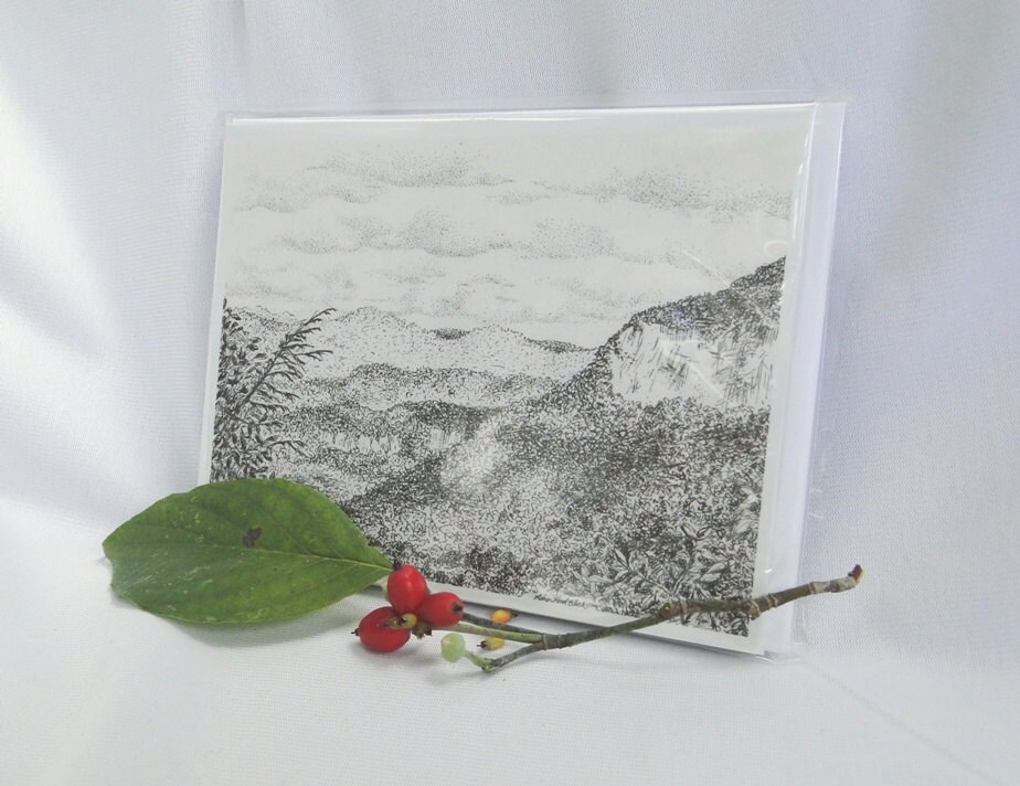 Pen and Ink Mountains Note Cards package of 8 | Etsy