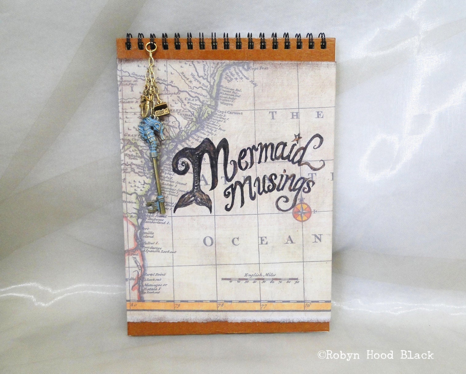 Mermaid Musings Upcycled Journal Sketchbook With Old Map and Charms - Etsy