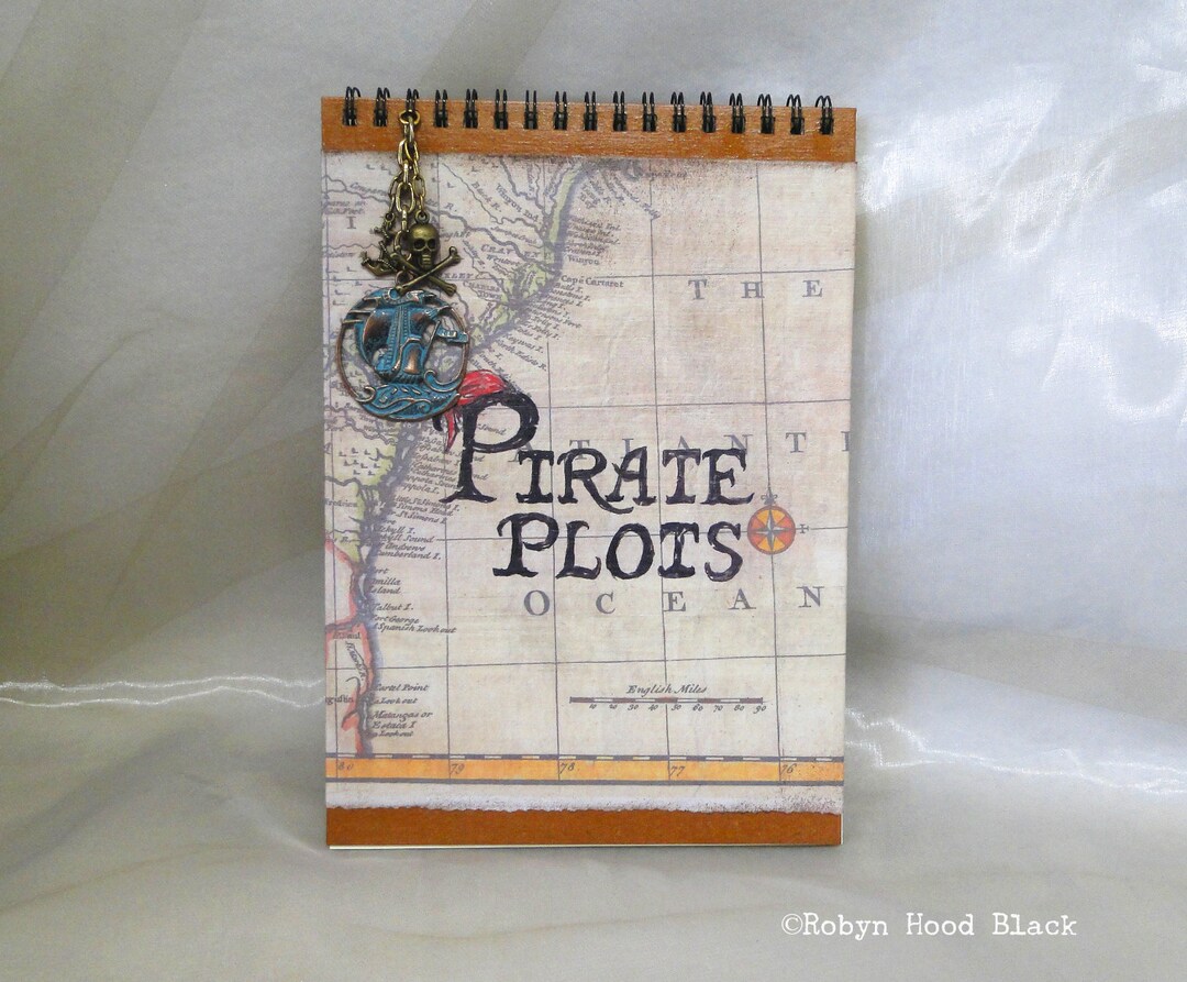 Pirate Plots Upcycled Journal Sketchbook With Old Map and Charms - Etsy