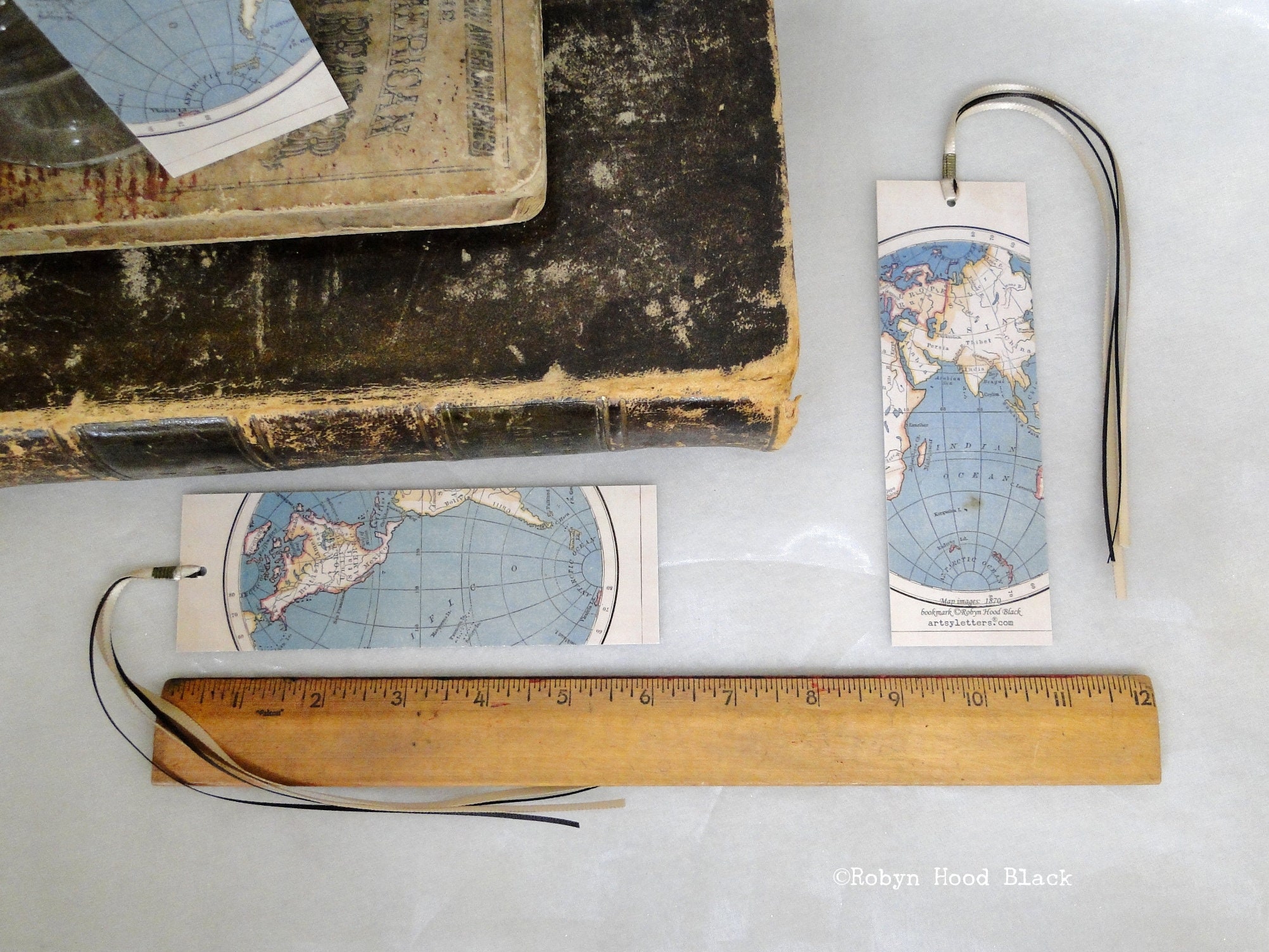 Antique Map Hemispheres Bookmark | Etsy