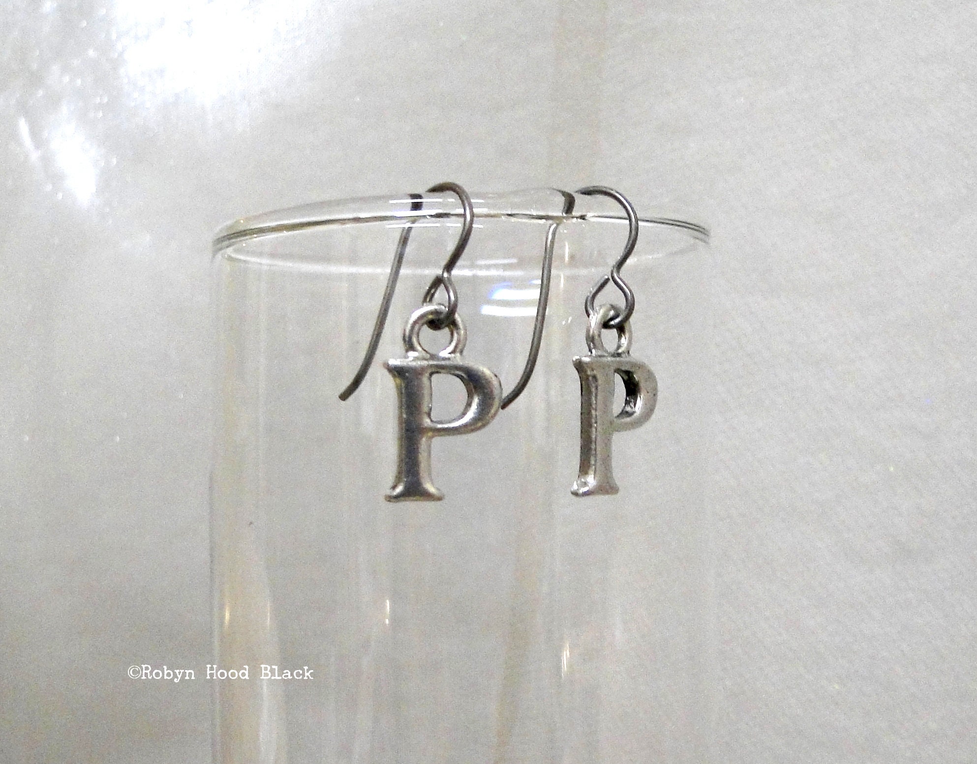 Letter P Cast Pewter Initial Earrings | Etsy