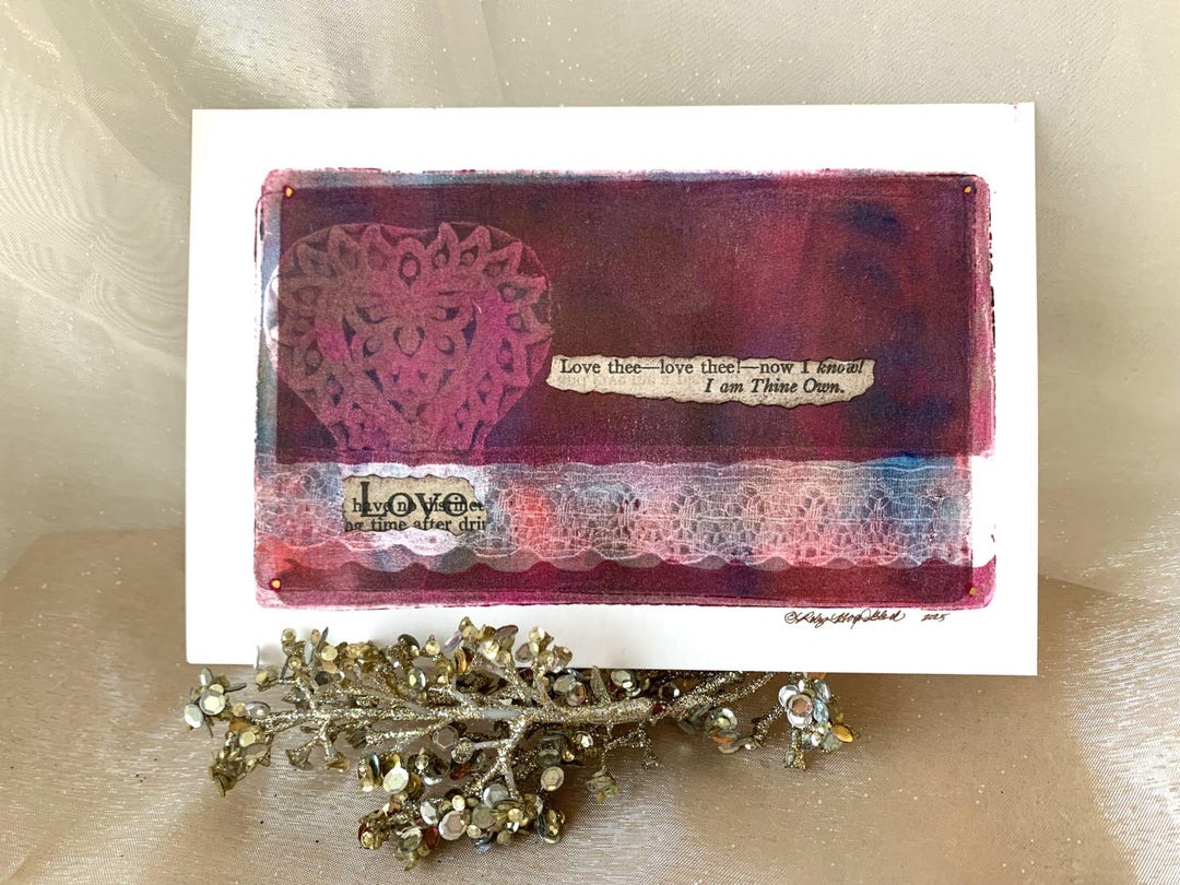 Original Art Postcard Valentine Rich Reds and Lacy Prints Love Letter ...
