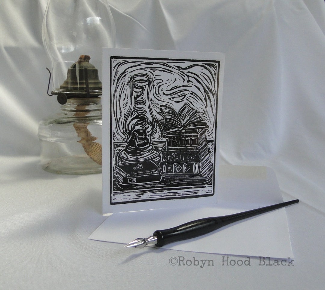 Vintage Oil Lamp With Books Note Cards - Package of 8 - Etsy