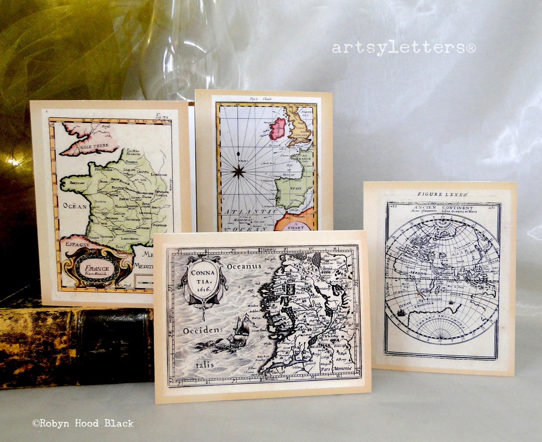 Antique Maps Note Cards Combination Pack - Pack of 8 With 4 Designs - Etsy