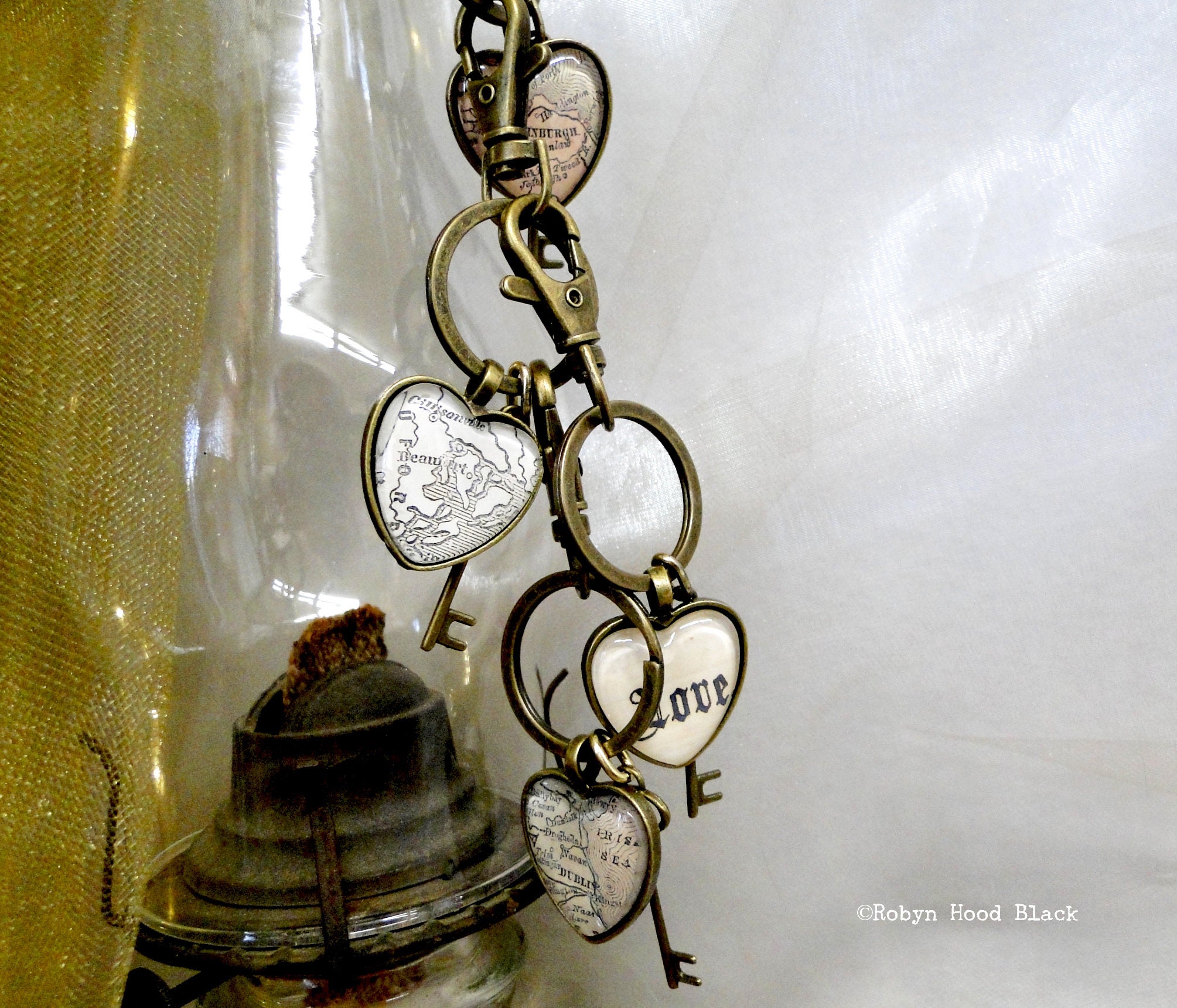 Vintage Edinburgh Scotland Map Image Keychain With Heart Cab | Etsy