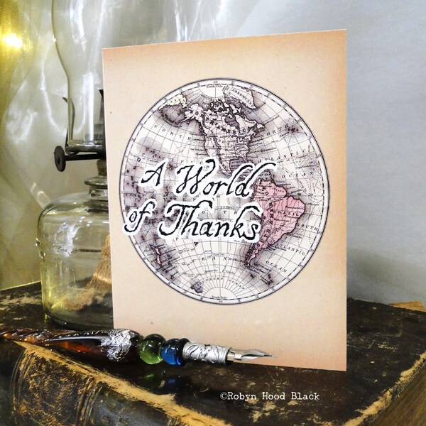 World Map Thank You Cards - Etsy