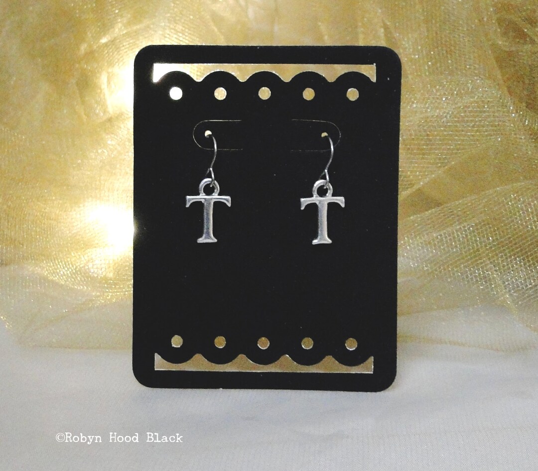 Letter T Cast Pewter Initial Earrings - Etsy