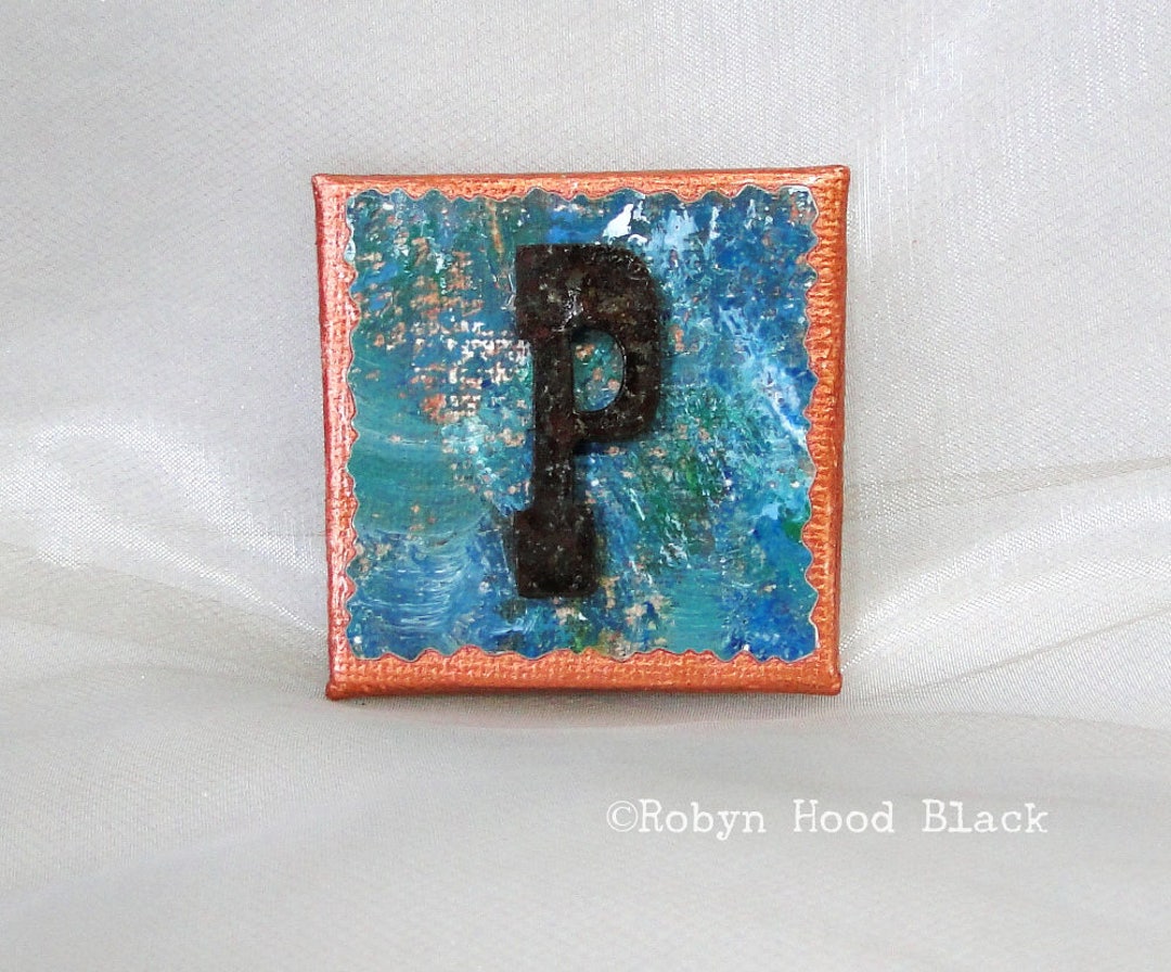 Rustic Letter P and Painted Verdigris Magnet 2 X 2 - Etsy