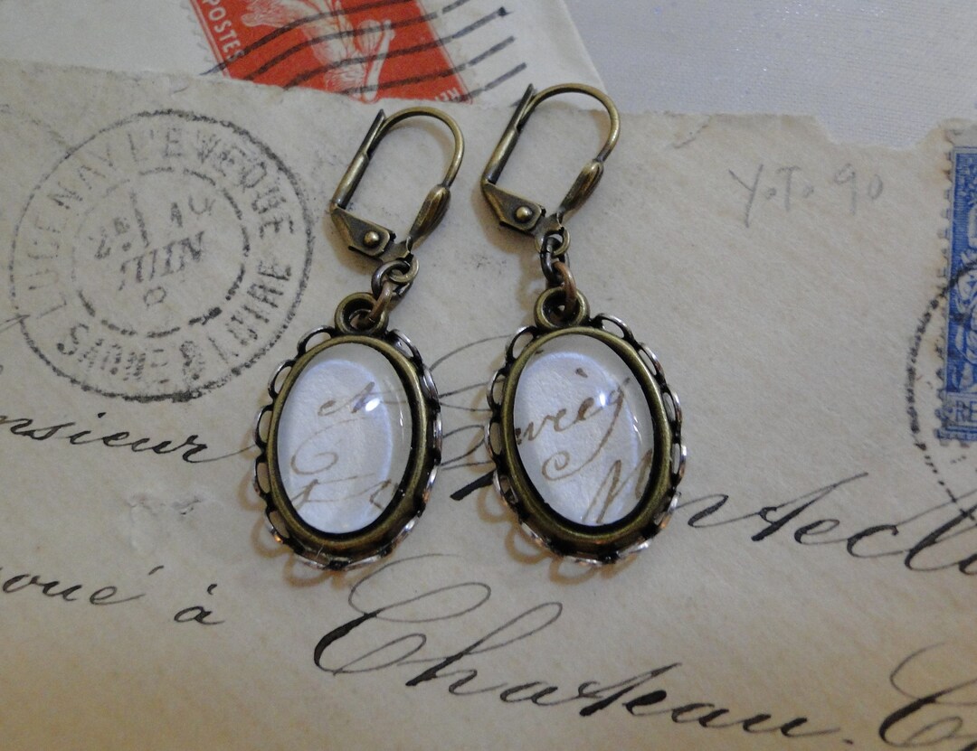 Antique 1812 French Handwriting Under Glass in Double Setting - Brass ...