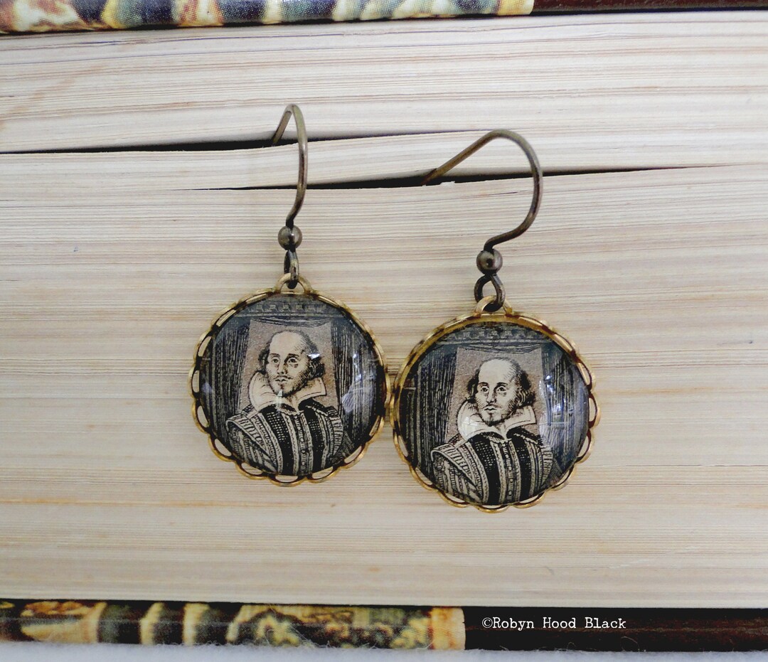 William Shakespeare Earrings - Glass Cabochons With Vintage Postage ...