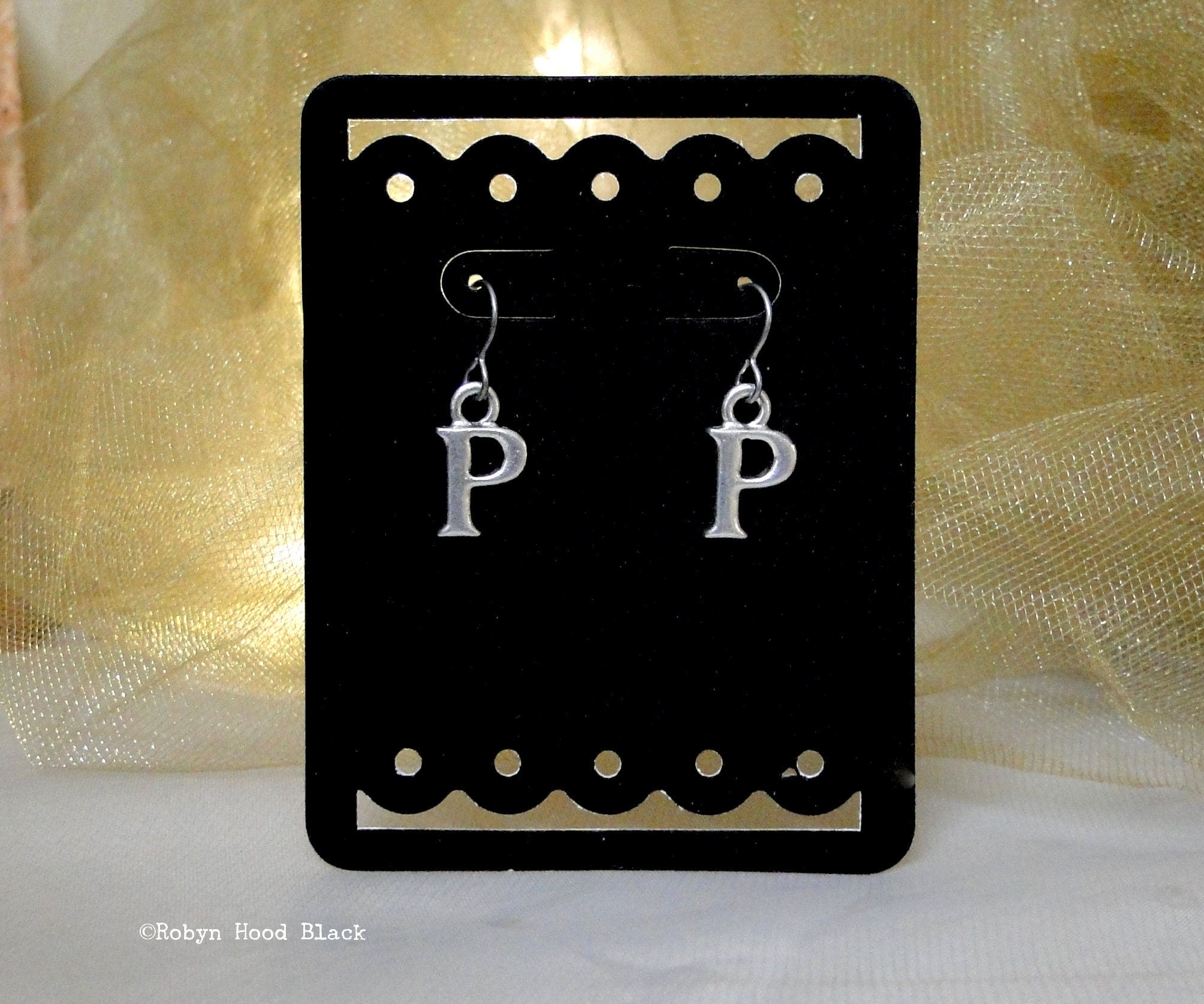 Letter P Cast Pewter Initial Earrings | Etsy