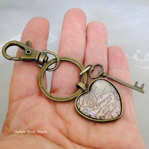Vintage Edinburgh Scotland Map Image Keychain With Heart Cab and Key ...
