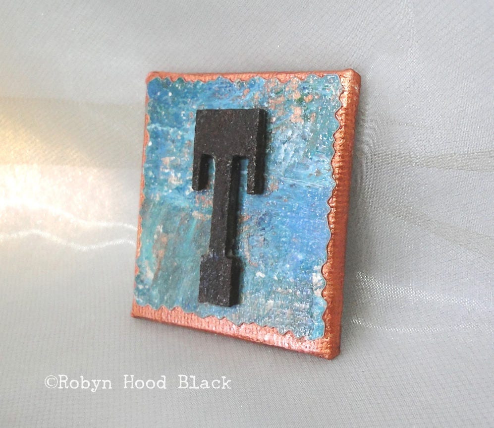 Rustic Letter T and Painted Verdigris Magnet 2 X 2 | Etsy