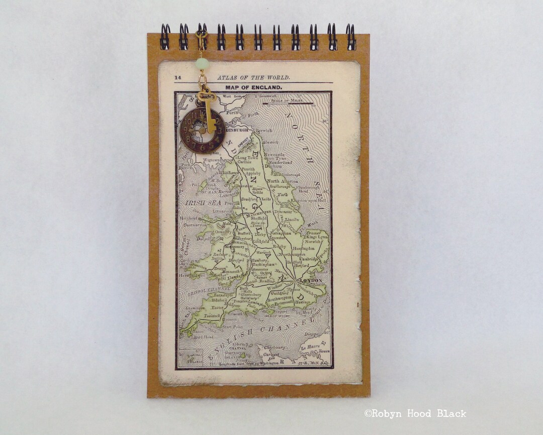 England Map Upcycled Journal Sketchbook - Antique Map Image England ...