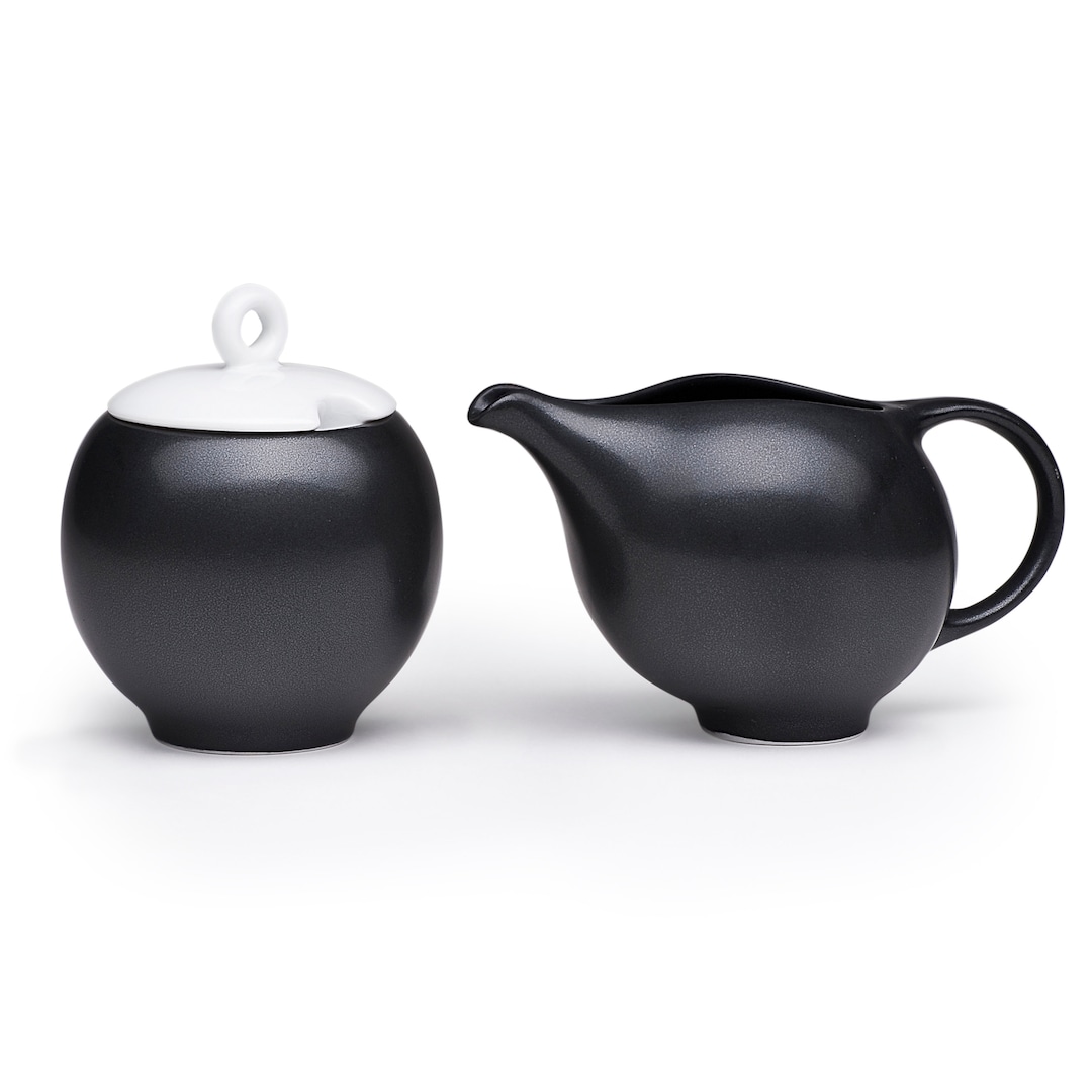 Creamer and Sugar Set, Sugar Bowl With Lid, Ceramic Milk Pot, Black and ...