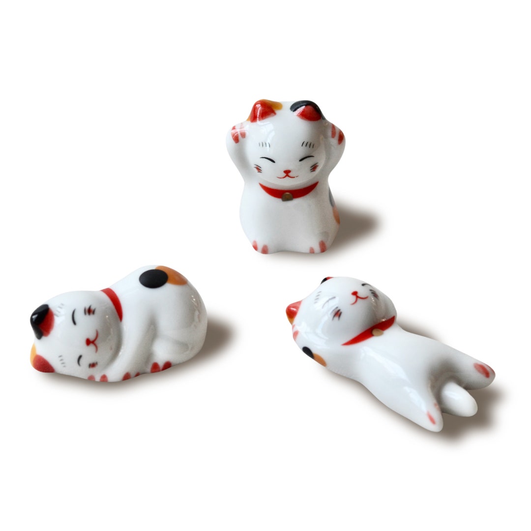 Set of 3 Maneki Neko, Japanese Figurines, Porcelain Lucky Cats, Kawaii ...
