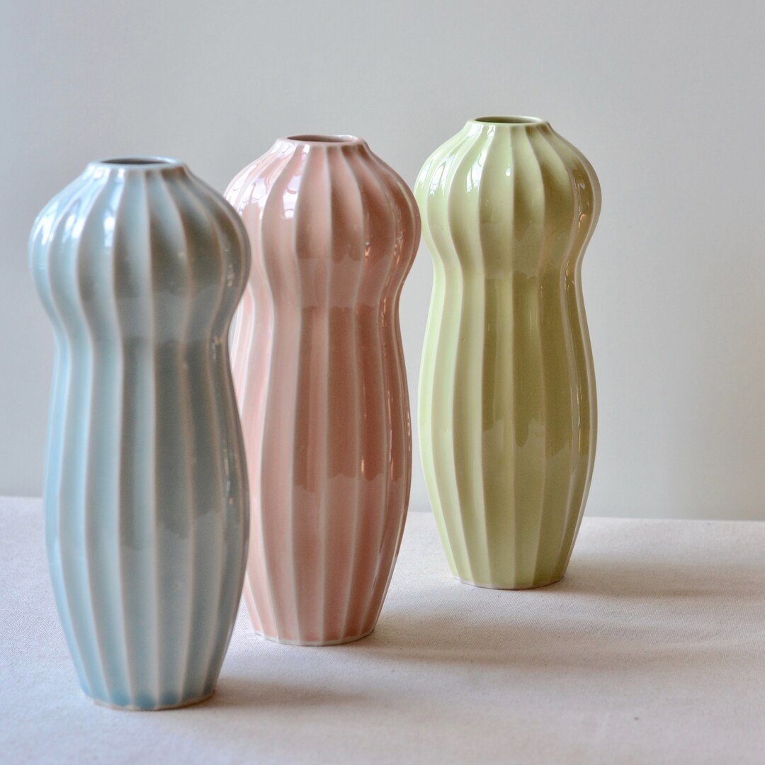 Porcelain Flower Vase Pastel Ceramic Textured Vases - Etsy