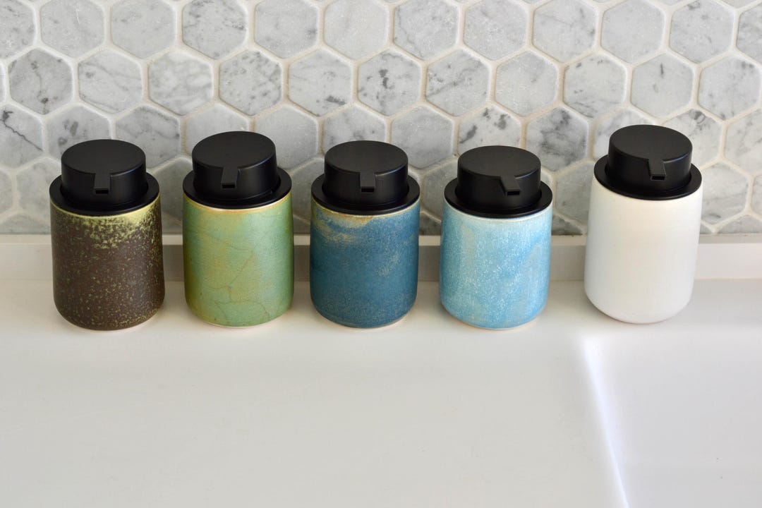 Handmade Ceramic Liquid Soap Dispenser: Assorted Glazes, Minimal Soap ...