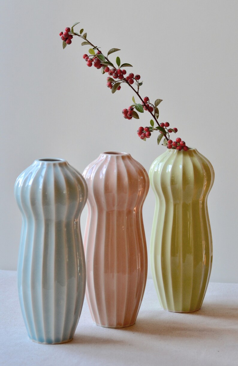 Porcelain Flower Vase Pastel Ceramic Textured Vases - Etsy