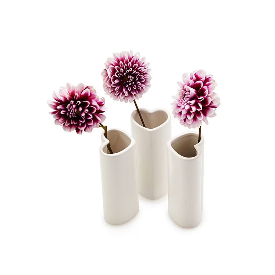 Set of 3 Heart Vases, Cute White Heart Vases, Ceramic Vases, Ikebana ...
