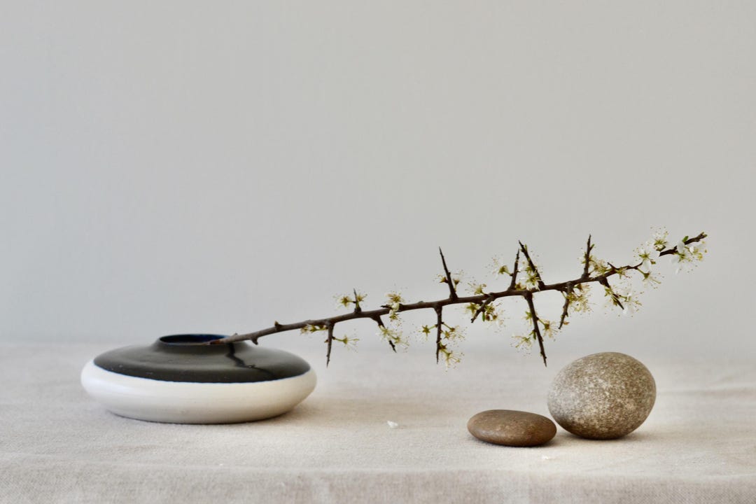 Handmade Ceramic Vase: Low Flat Vase, Japandi Home Decor - Etsy