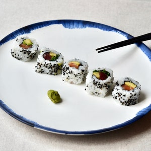 Blue and White Porcelain Plates, Blue Rim Plates, Nordic Dinnerware ...