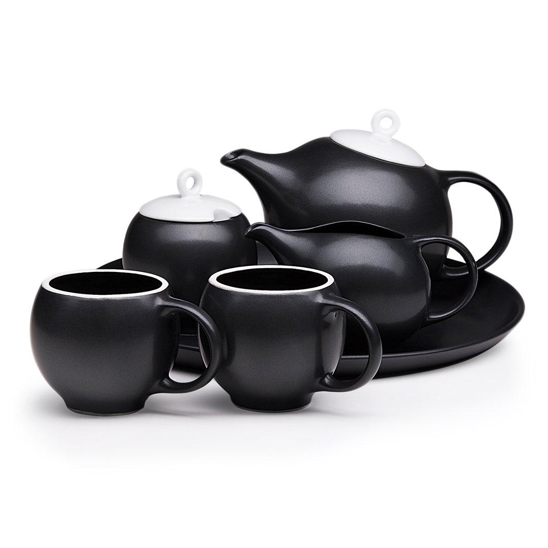 Eva Zeisel Inspired Tea Set: Minimalist Modern Black & White Ceramic ...