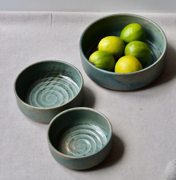 Unique Functional Pottery Mottled Blue Green Brown 2-piece Ceramic ...