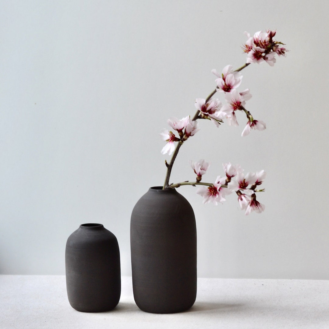 Black Vase, Matte Black Ceramic Vase, Handmade Vase, Clay Bud Vase ...