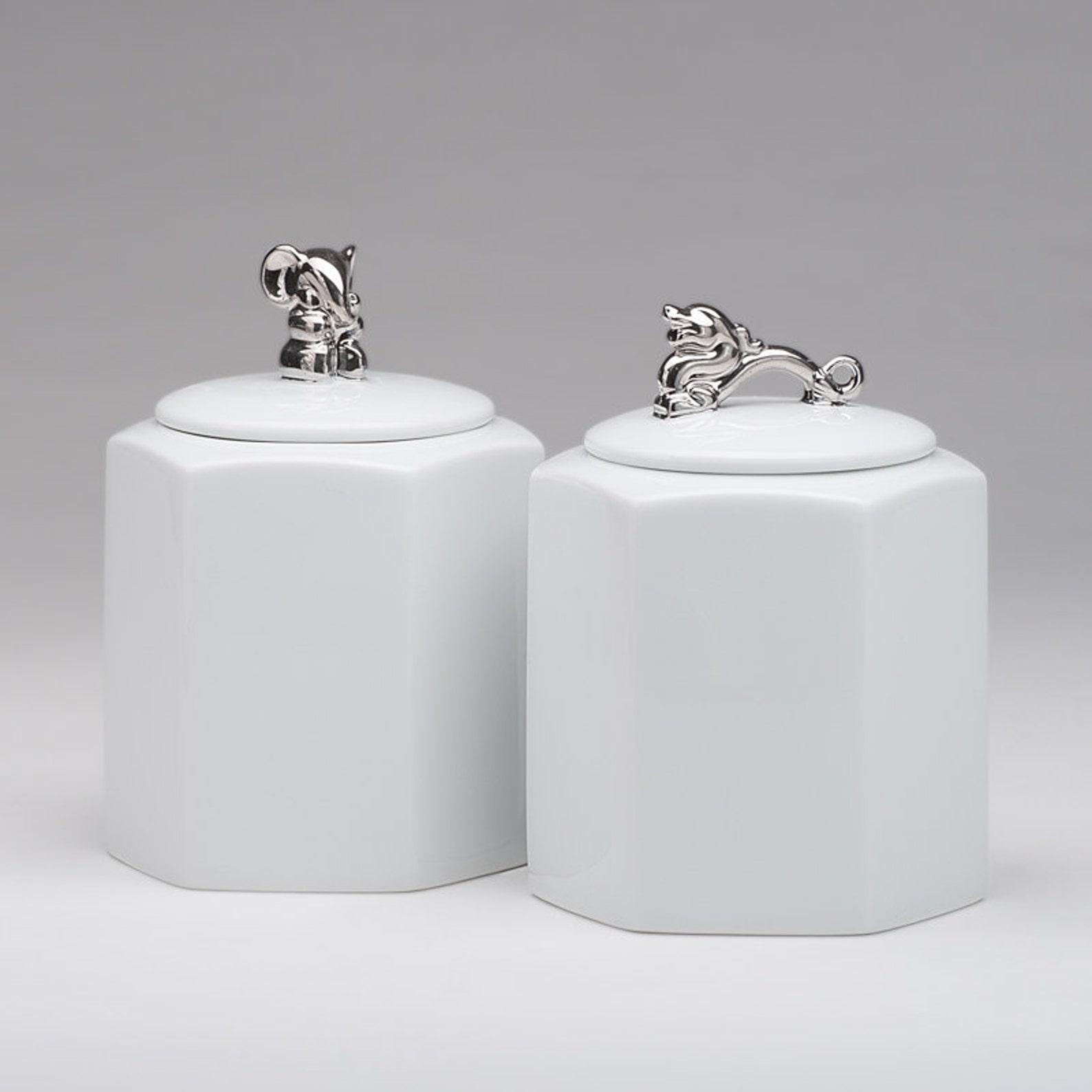 Hexagon Tea Jar: Porcelain Canister With Silver Dragon or Elephant Lid ...